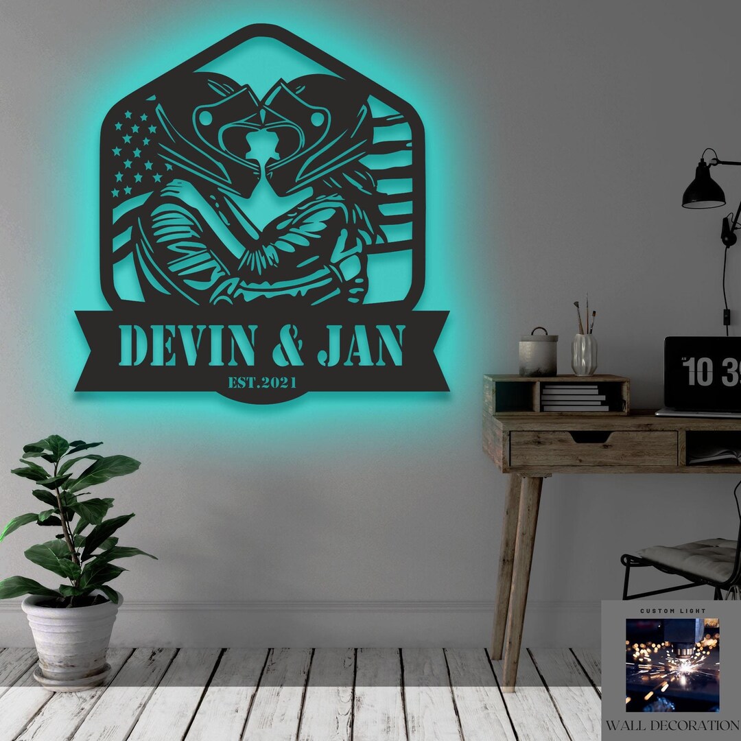 Custom Romantic Biker Couple Metal Wall Art With Rgb Led Lights, Couple ...