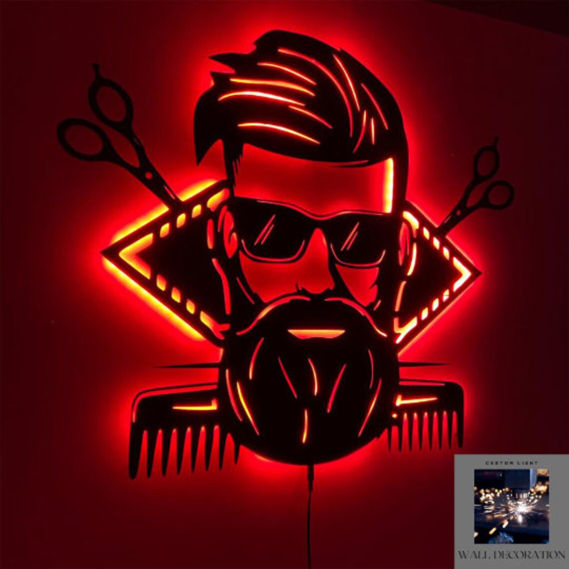 Barber Shop Metal Wall Art With LED Lights, Hairstyle Metal Barber ...