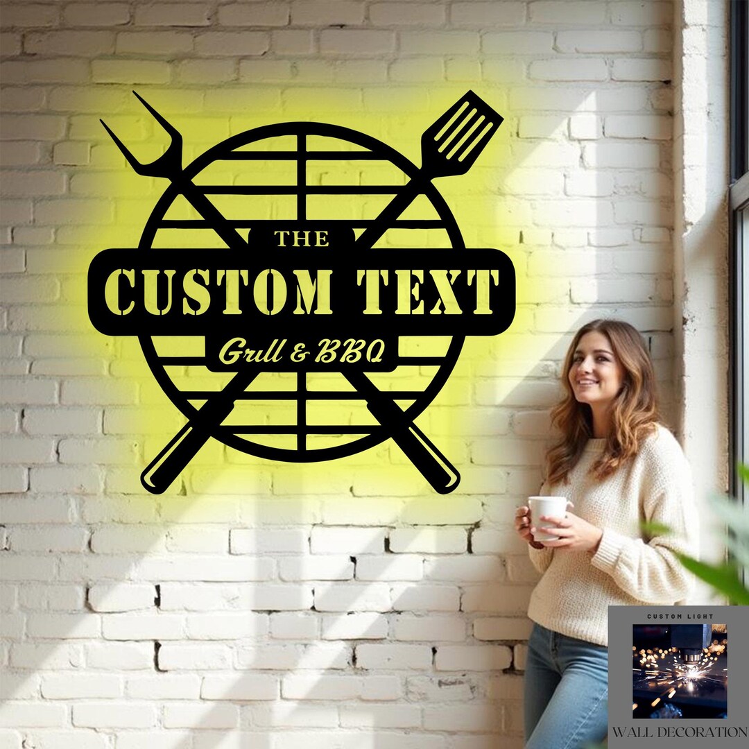 Customizable BBQ Metal Wall Art: LED Grill Name Sign - Etsy