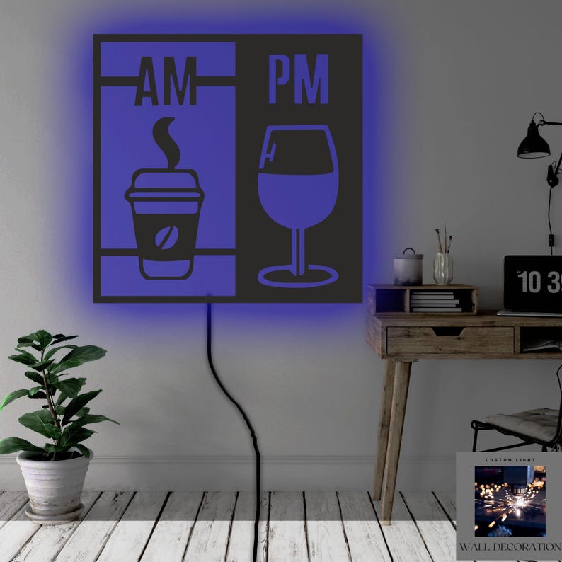 Coffee and Wine Sign Metal Wall Decor, Day and Night Mode Difference ...
