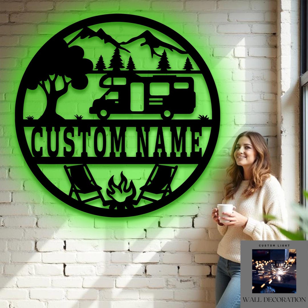 Custom Caravan Metal Wall Art – RGB LED Camping Decor, Personalized ...