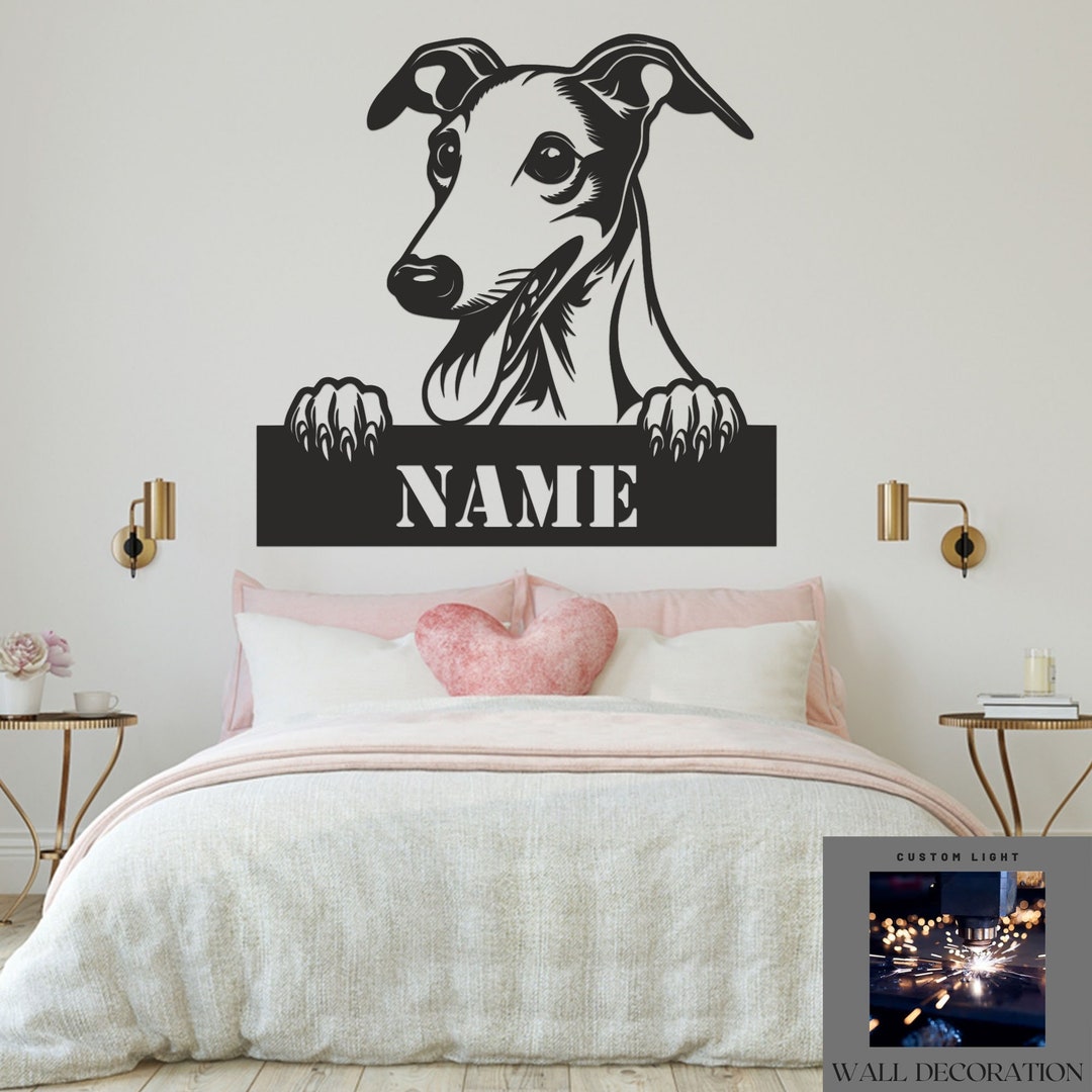 Custom Whippet Name Metal Wall Art Sign, Personalized Dog Silhouette ...