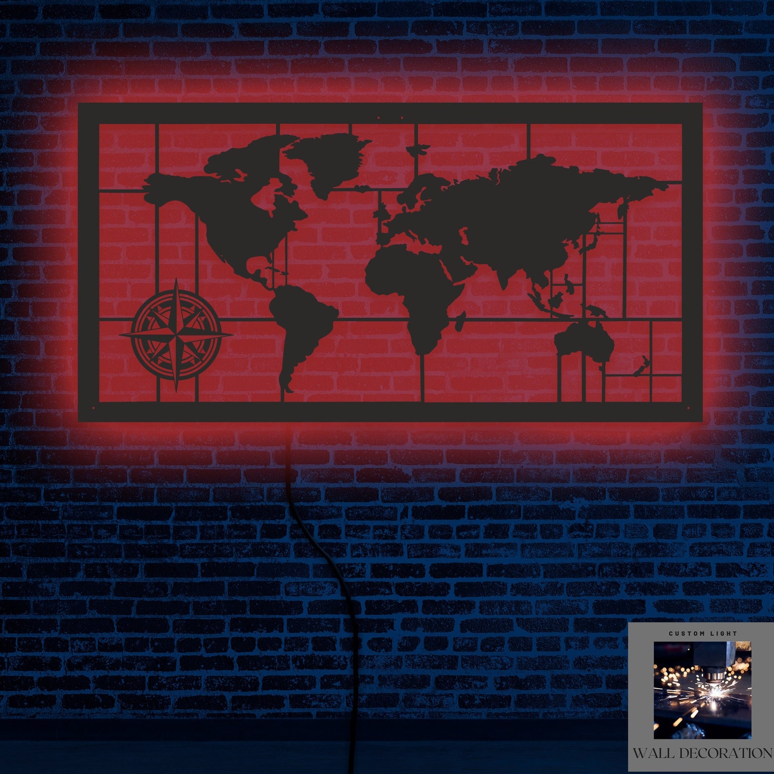 Metal World Map RGB Led Illuminated, Led Wall Art,metal World Map ...