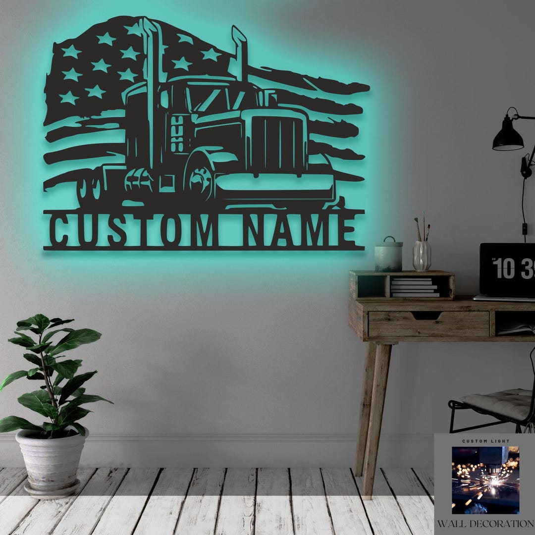 Custom Semi Truck Metal Wall Art: RGB LED Color Changing Lights - Etsy