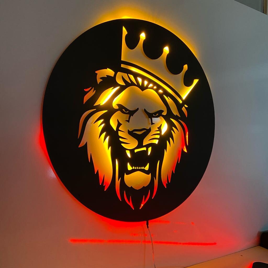 Lion Head Metal Led Illuminated Wall Decoration,metal Sign With Led ...
