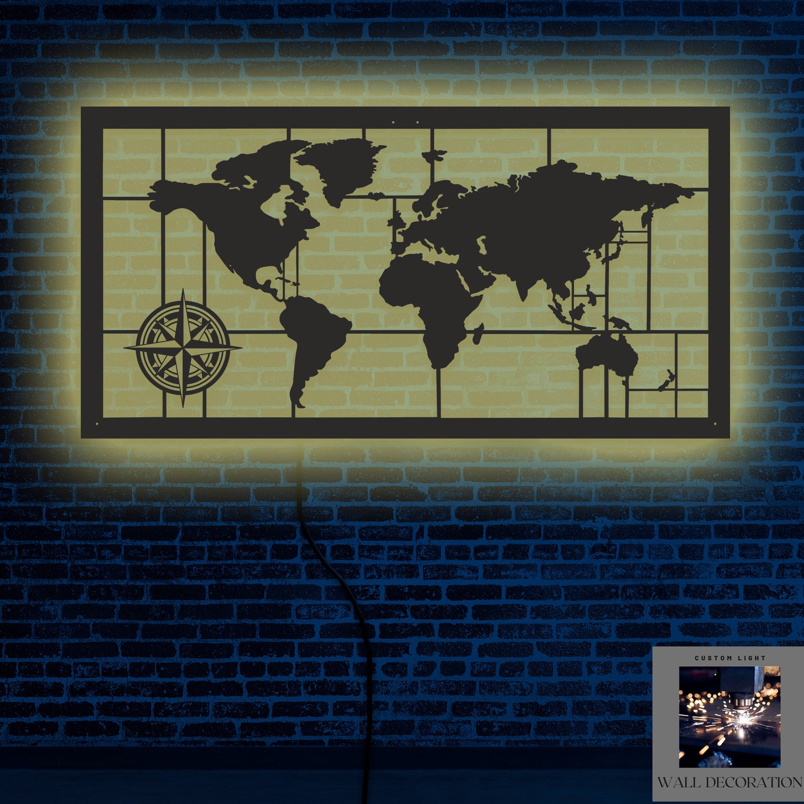 Metal World Map RGB Led Illuminated, Led Wall Art,metal World Map ...