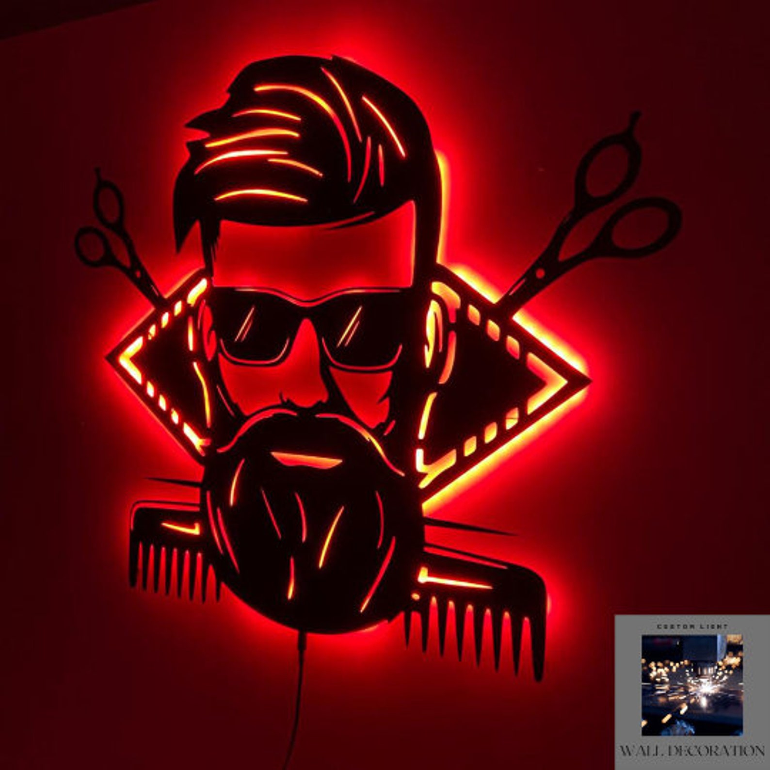 Barber Shop Metal Wall Art With LED Lights, Hairstyle Metal Barber ...
