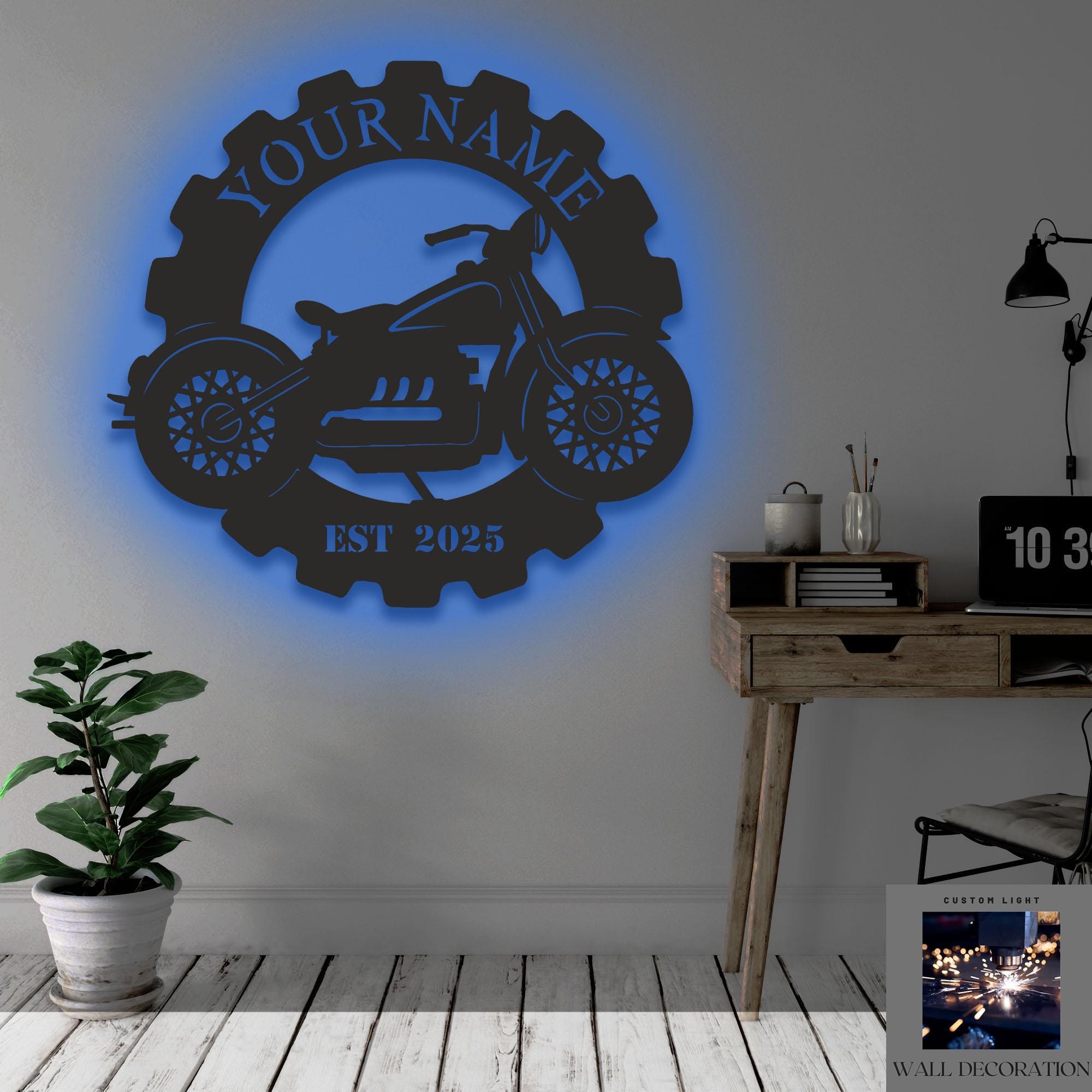 Custom Motorcycle Metal Wall Art: RGB LED Biker Name Sign - Etsy