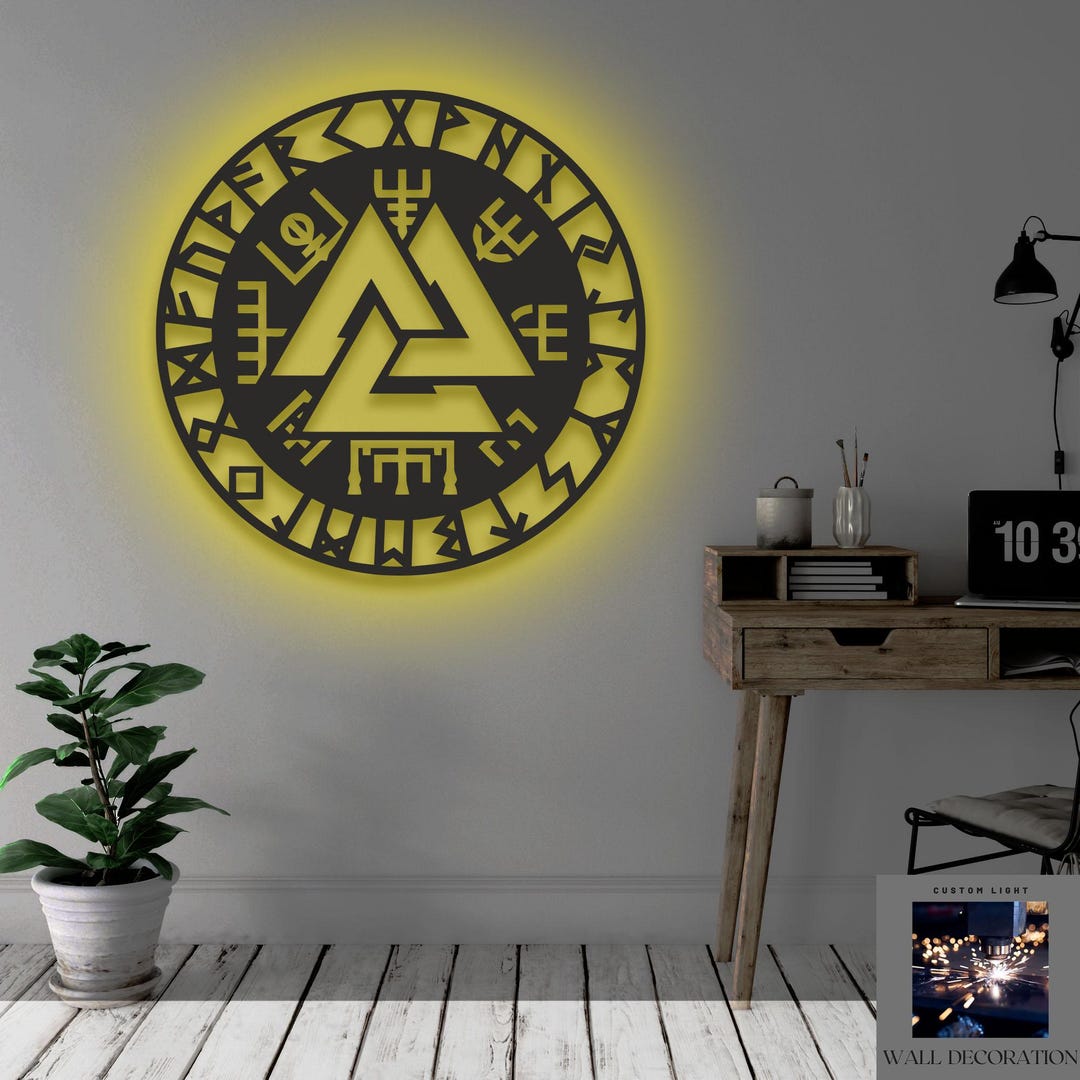 Vegvisir Metal Wall Art With LED Light, Vikings Decor, Runic Compass ...