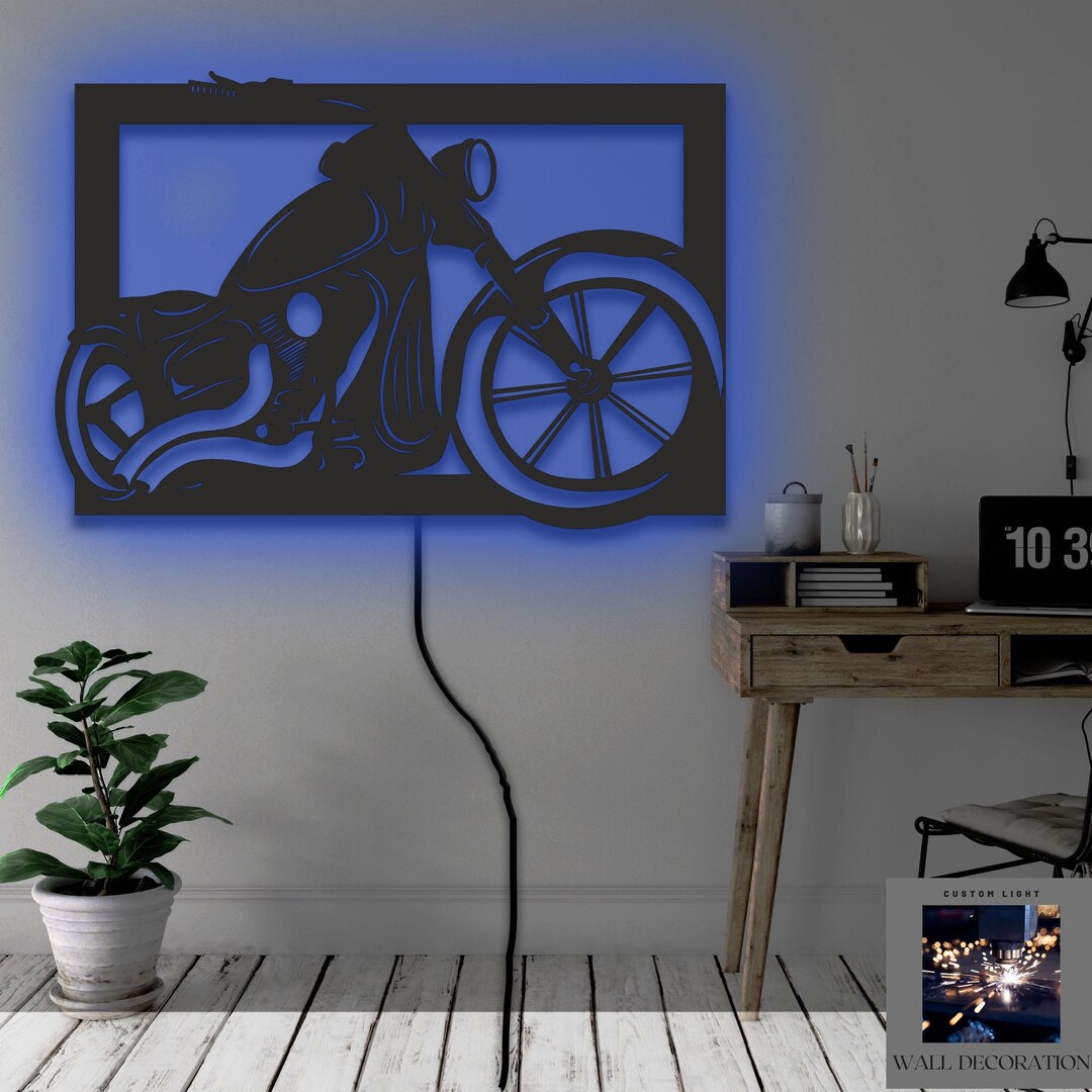 LED Motorcycle Metal Wall Art: Customizable Biker Decor - Etsy