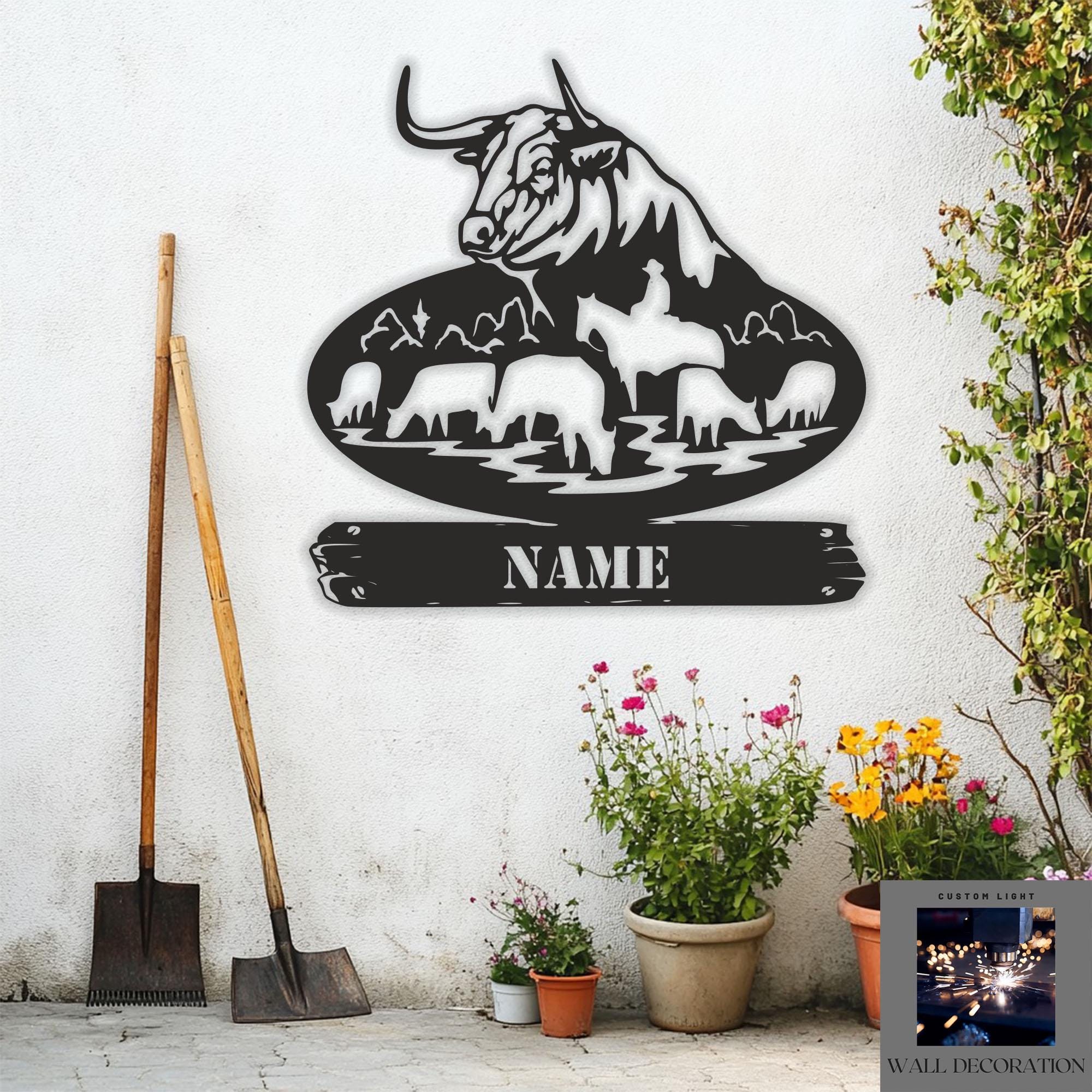 Personalized Monogram Bull Metal Sign for Ranch and Outdoor Decor ...
