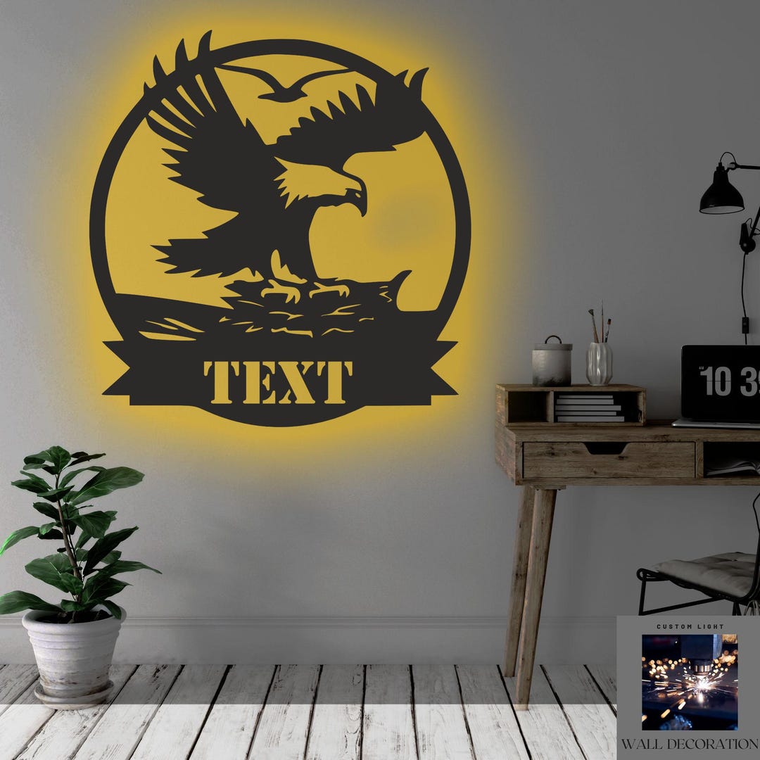 Custom Metal Eagle Wall Art LED Lights ,personalized Eagle Name Sign ...