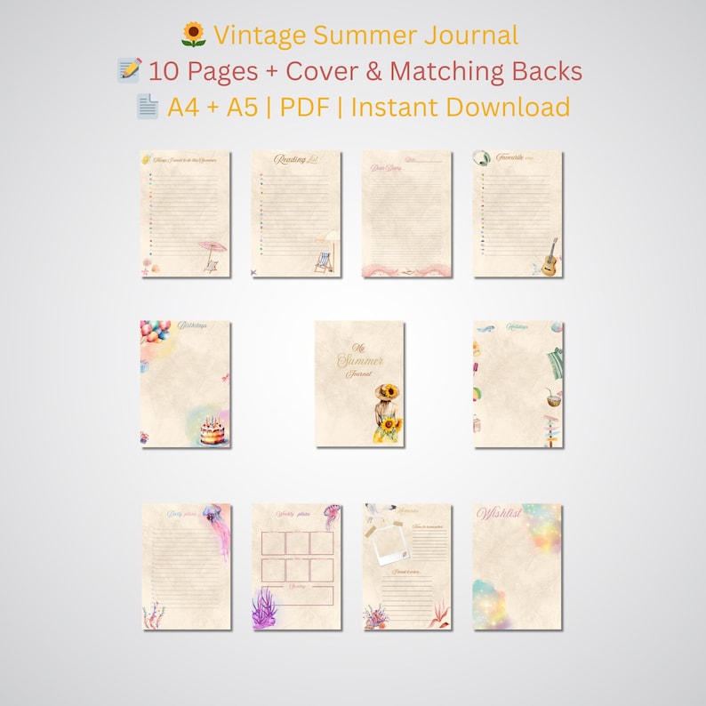 Vintage Summer Journal Bundle – A4 and A5 Printable PDF - Etsy UK