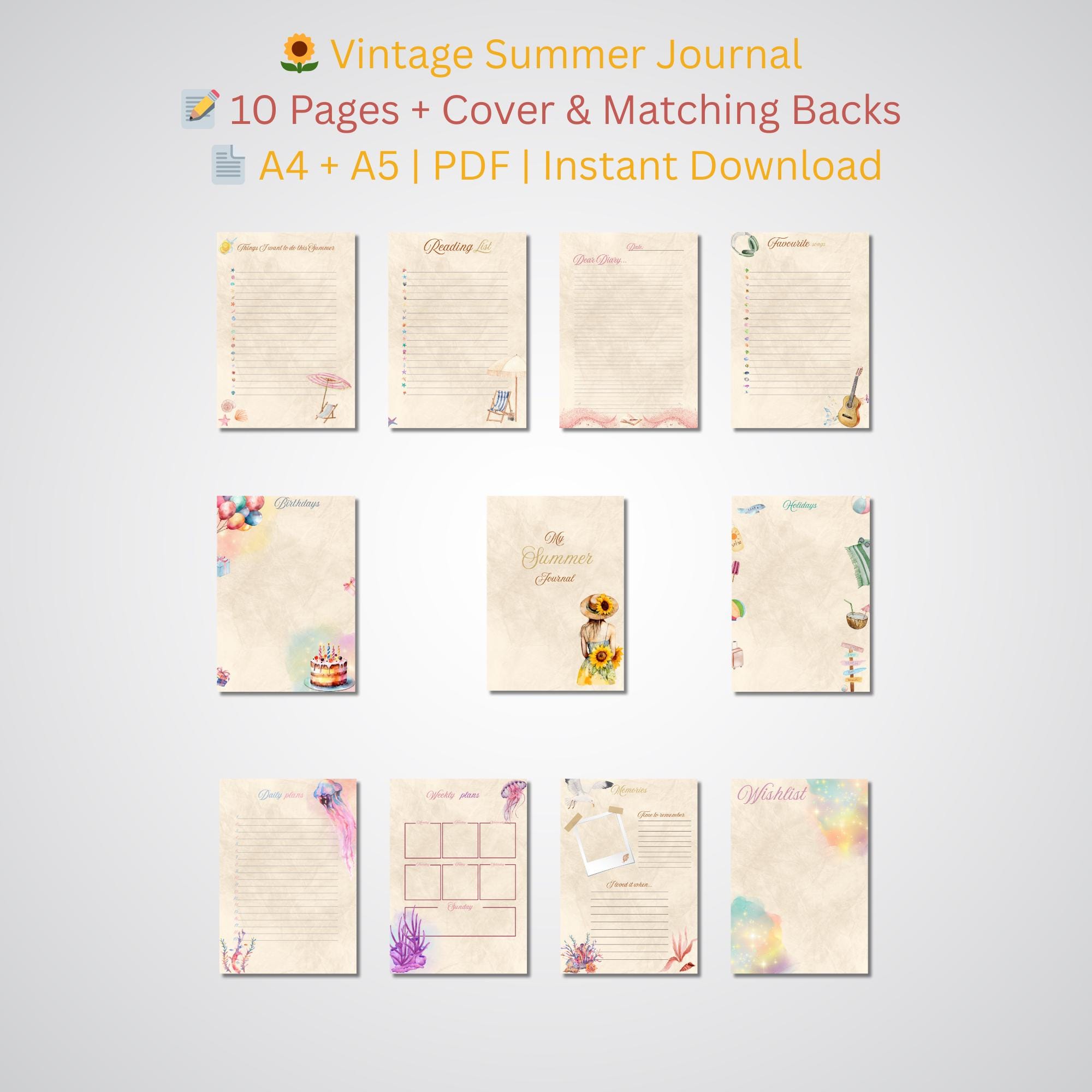 Vintage Summer Journal Bundle – A4 and A5 Printable PDF - Etsy UK