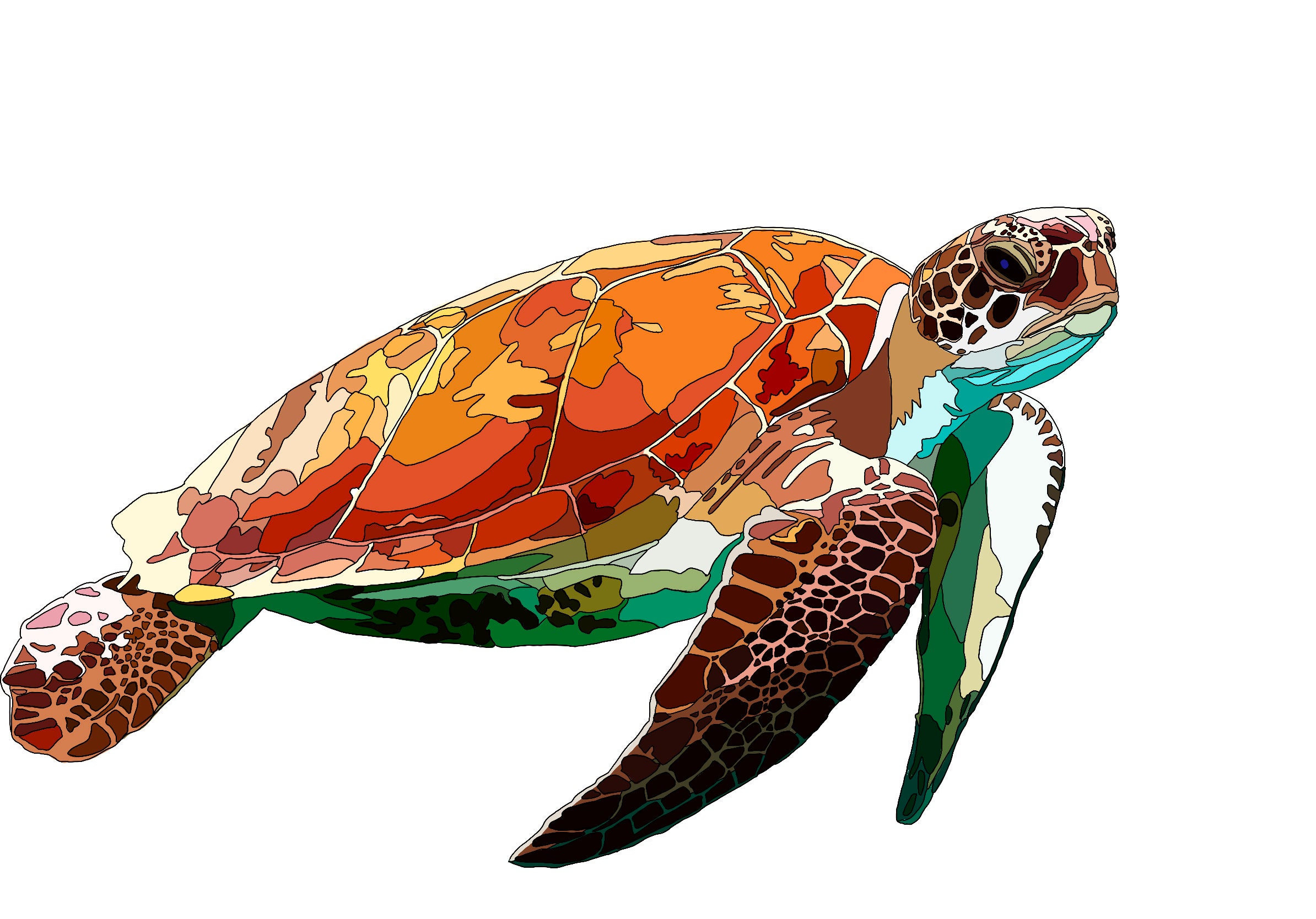 Sea Turtle Fabric Collage Pattern - Etsy