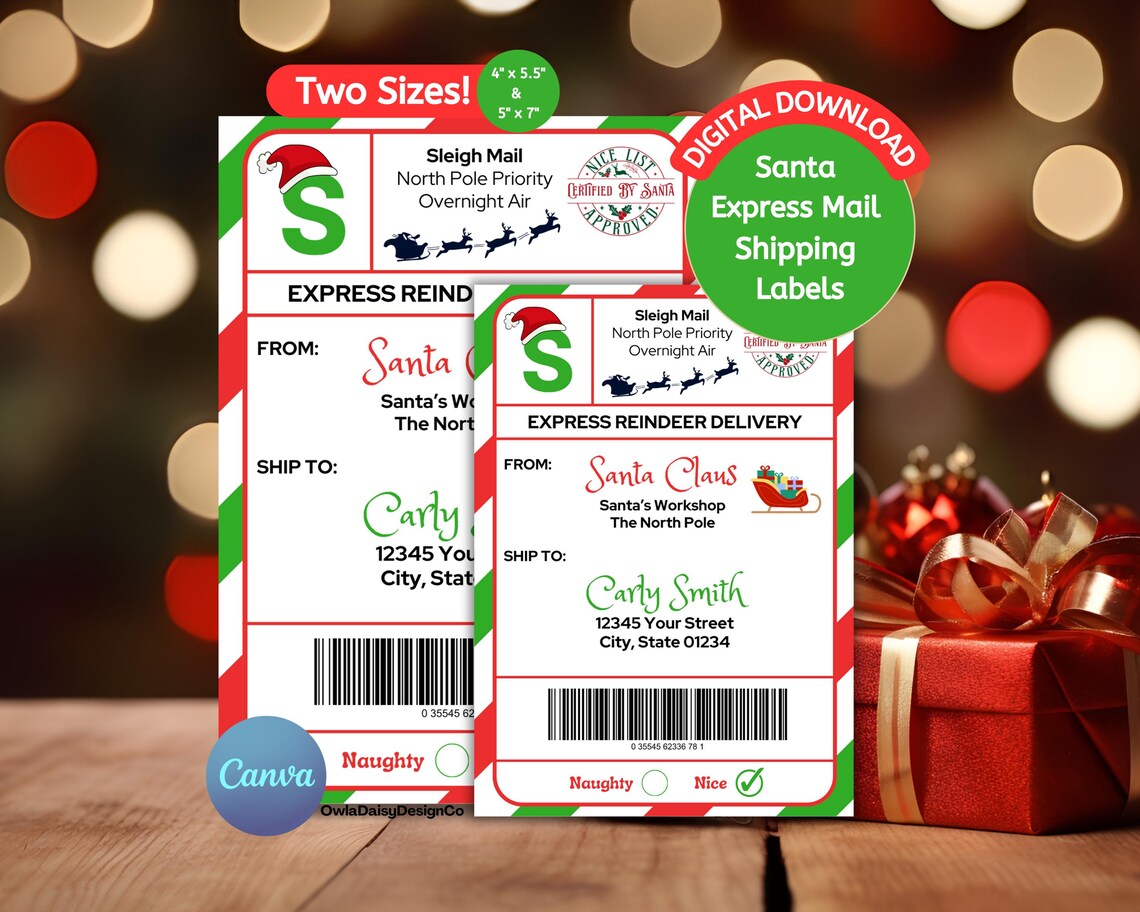 Editable Santa Gift Shipping Labels, North Pole Mail (digital Download ...
