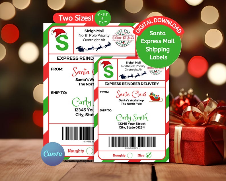 Editable Santa Gift Shipping Labels, North Pole Mail (digital Download ...