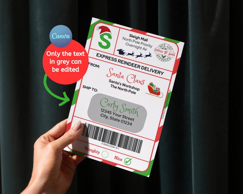 Editable Santa Gift Shipping Labels, North Pole Mail (digital Download ...