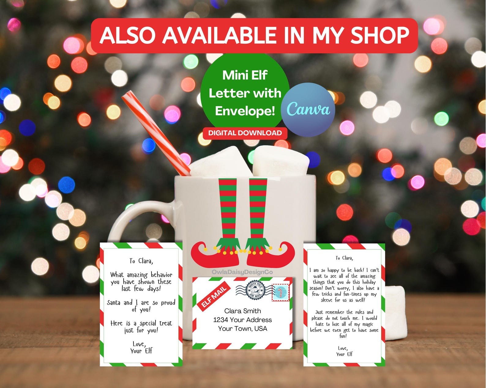 Editable Elf Shipping Labels North Pole Mail Gift Tag Personalized Elf ...