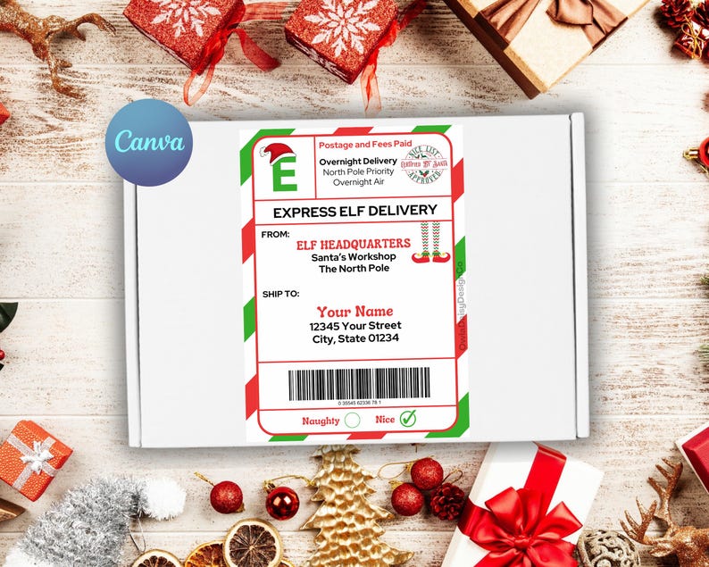 Editable Elf Shipping Labels North Pole Mail Gift Tag Personalized Elf ...