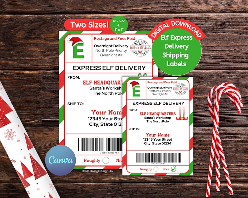 Editable Elf Shipping Labels North Pole Mail Gift Tag Personalized Elf ...