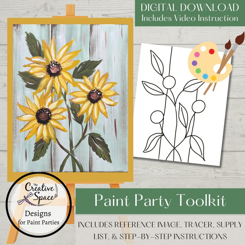 Paint Party Toolkit Digital Download Fall Sunflowers Tutorial - Etsy