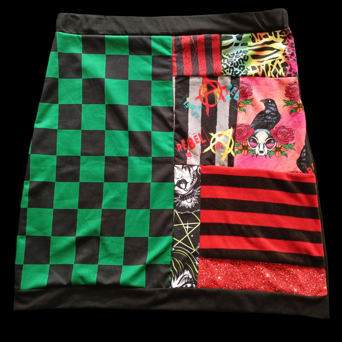 Punked up Checks Midi Skirt UK 20/22 Handmade Cotton Lycra Stretch ...