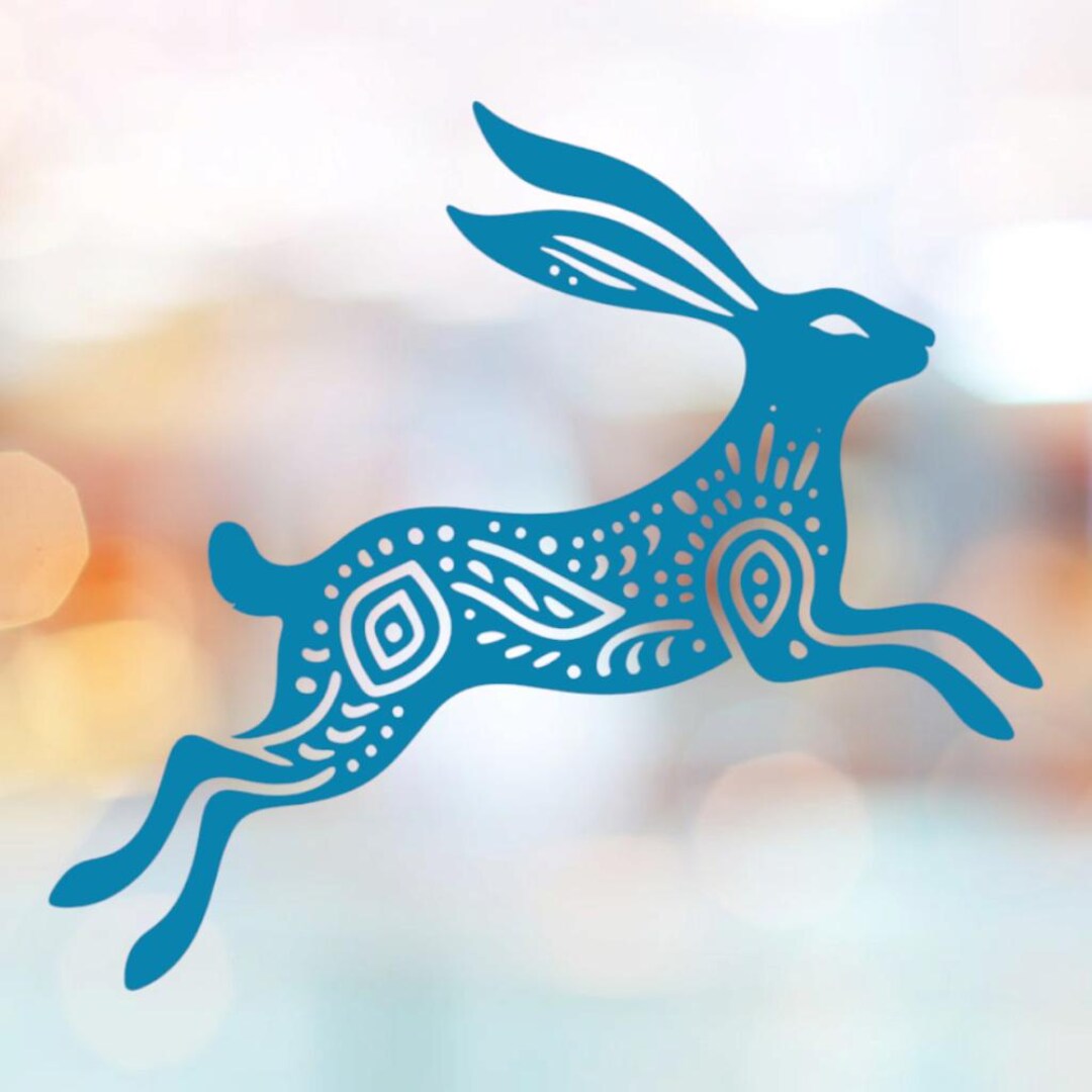 Folk Art Leaping Hare GLOSS Vinyl Decal Sticker Window Car Van Wall ...