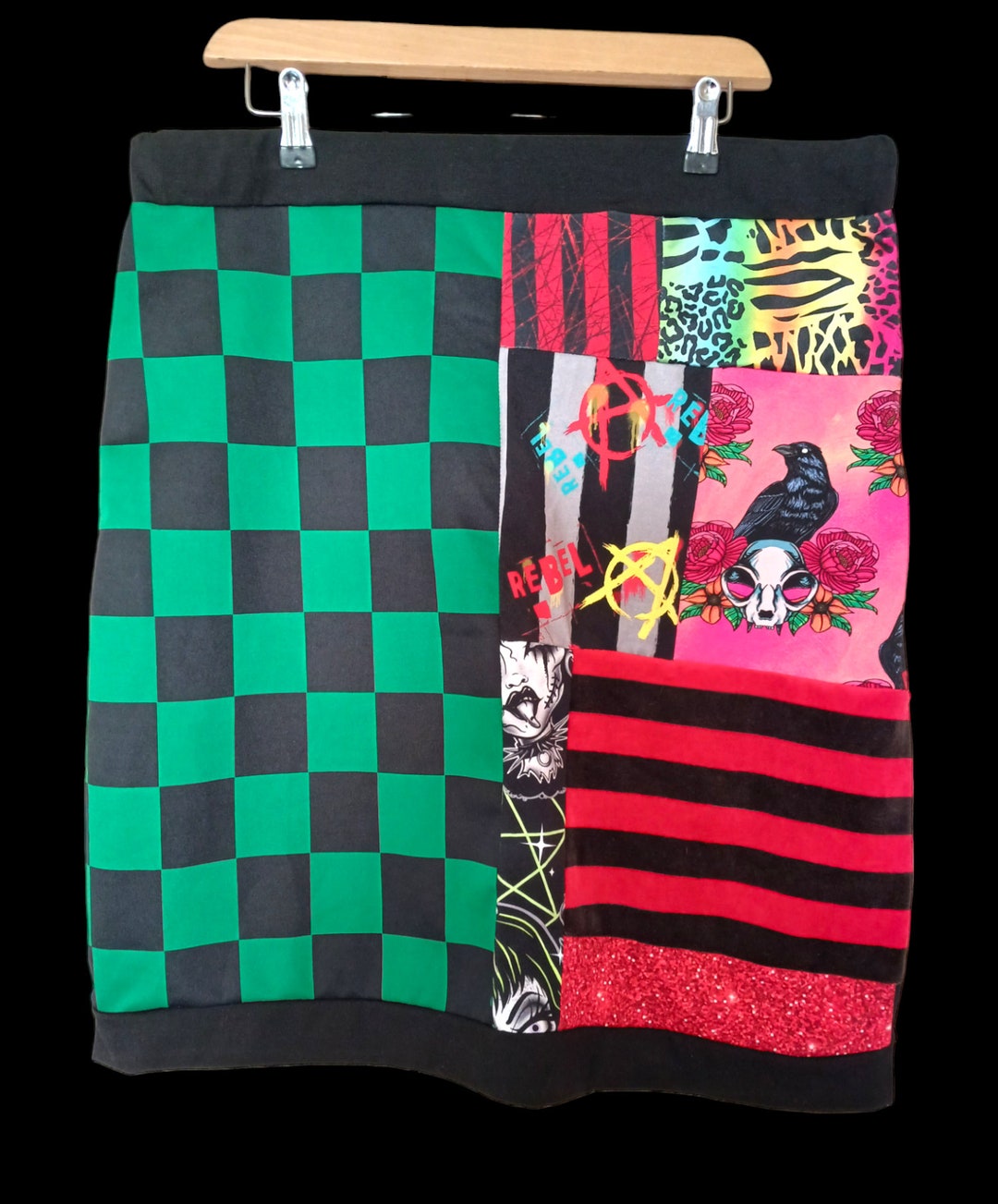 Punked up Checks Midi Skirt UK 20/22 Handmade Cotton Lycra Stretch ...