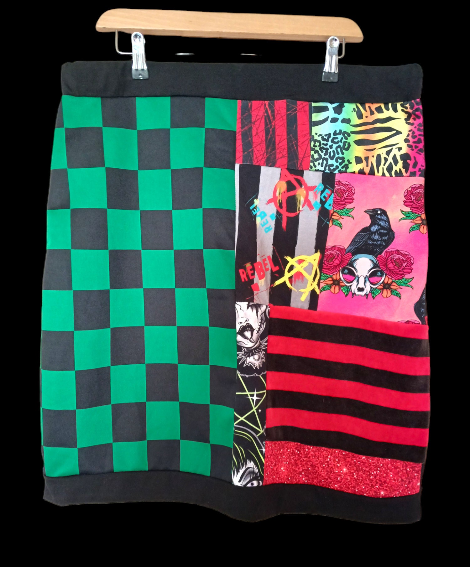 Punked up Checks Midi Skirt UK 20/22 Handmade Cotton Lycra Stretch ...