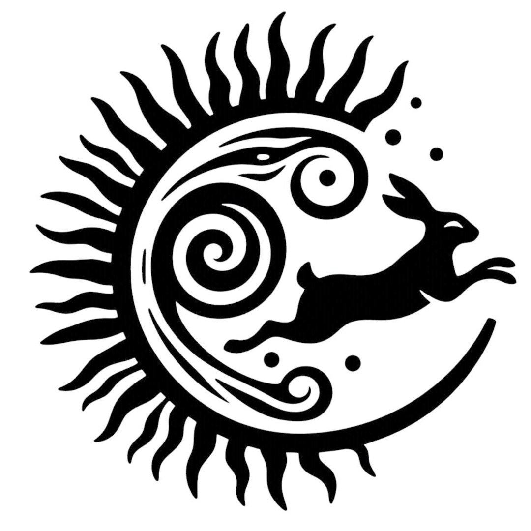 Spiral Sun and Leaping Hare GLOSS Vinyl Decal Sticker Window Car Van ...