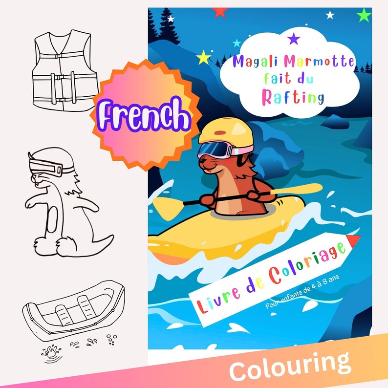 French Colouring Pages Activity, French Words to Trace, Fun River Raft ...