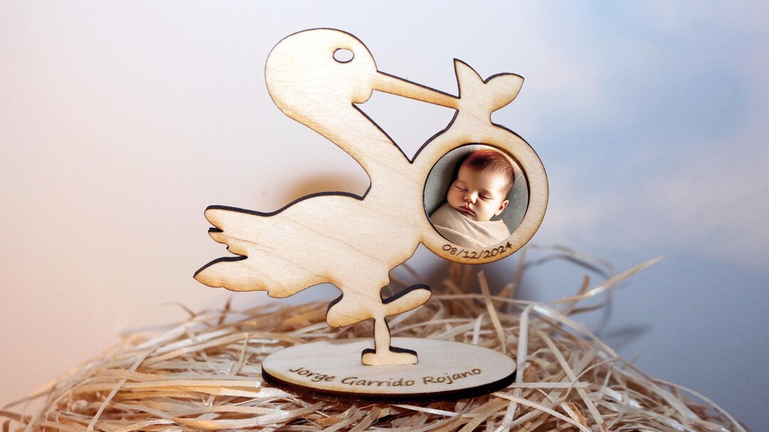 Stork Photo Frame. Baby Birth Announcement With Photo. Handmade Wood ...
