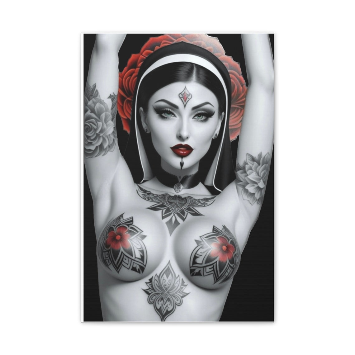 Tatted Nun Canvas Stretched 0 75 Etsy