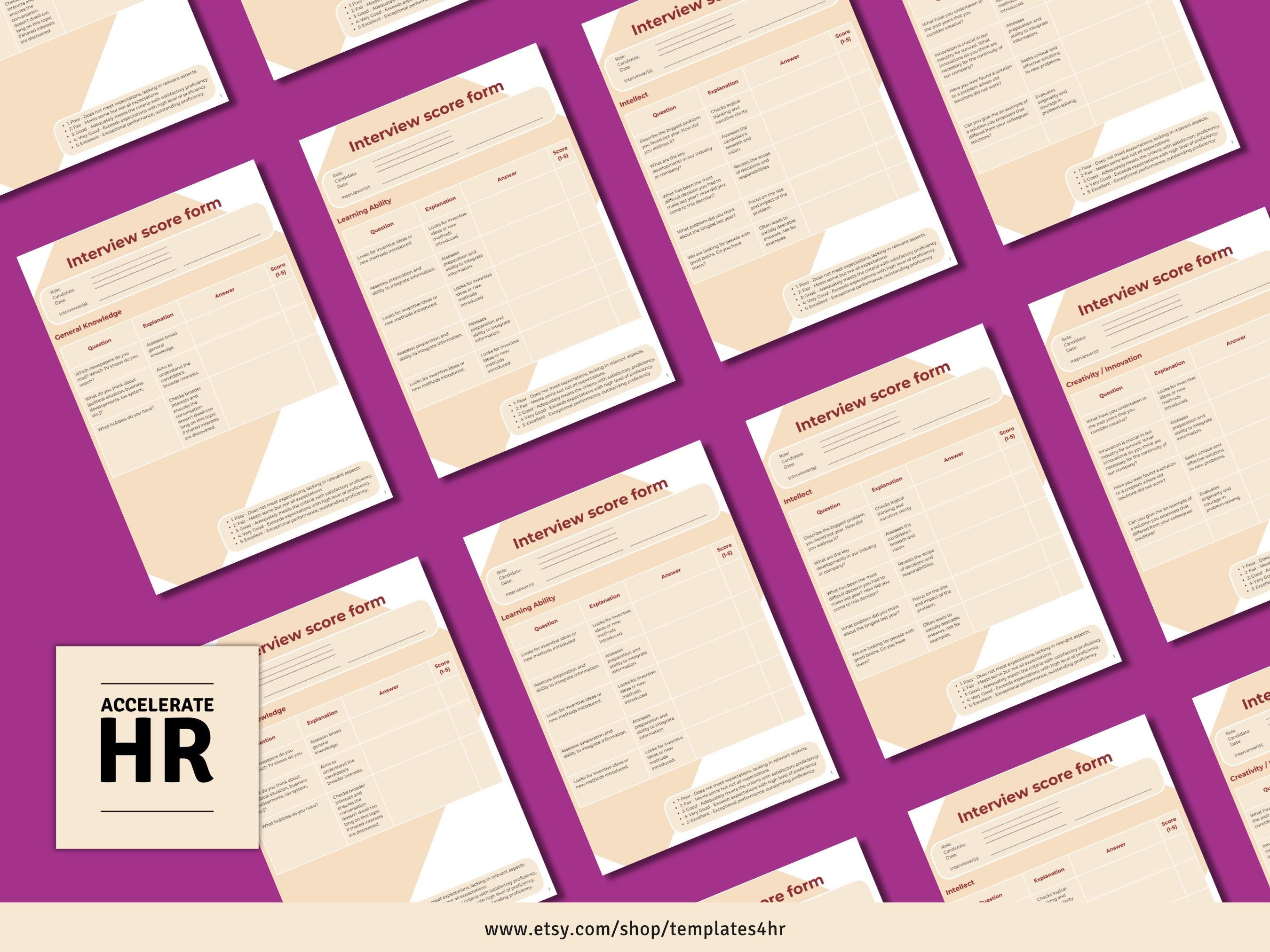 Interview Scoring Form: Candidate Evaluation, Editable Template ...