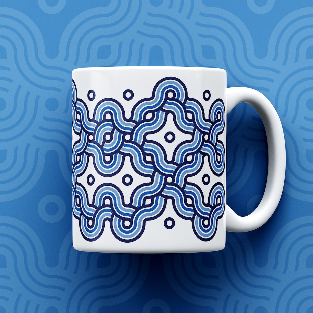 Blue Wavy Pattern Mug: Sea-inspired Gift, Ocean Gift, Greece-inspired ...