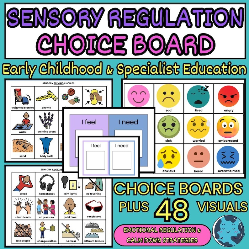 Sensory Regulation Choice Board & Sensory Diet Visuals (occupational ...