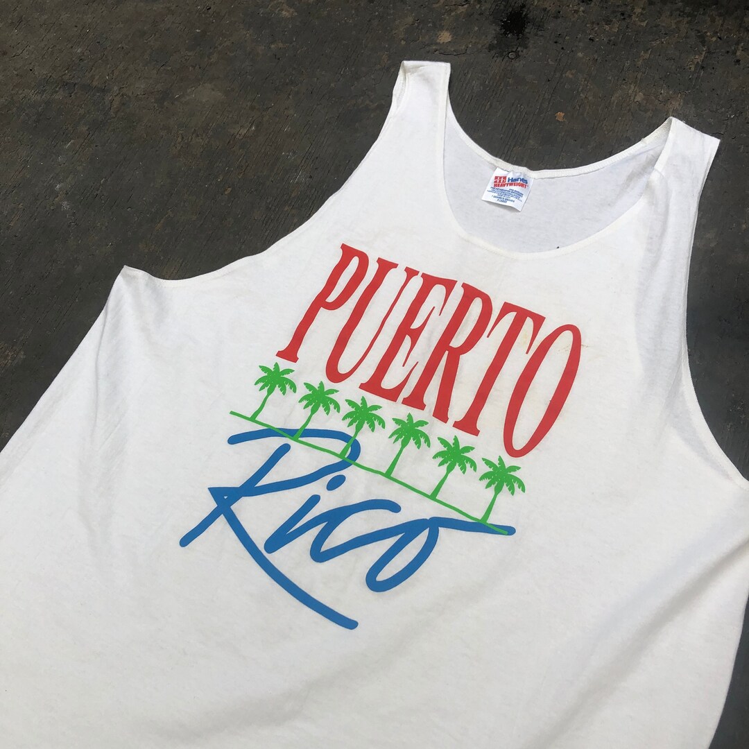 Vintage 90s Puerto Rico Muscle Shirt Tank Top W/ Palm Tree Design - Men ...