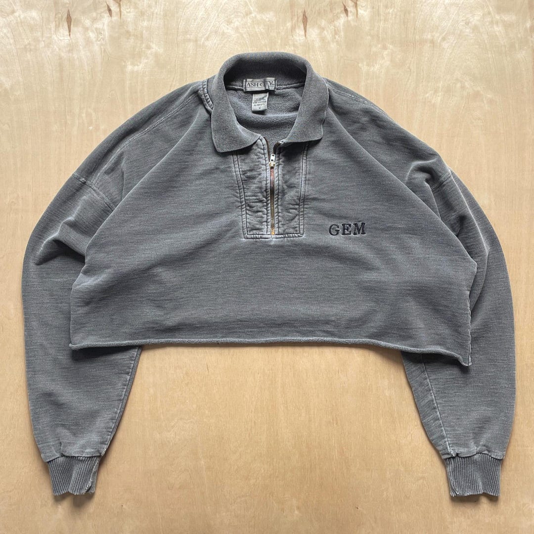Vintage 90s Ash City Cropped Quarter Zip Sweatshirt / Grey Embroidered ...