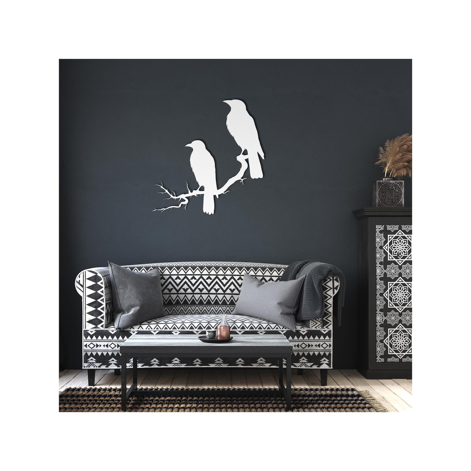 Metal Crow Wall Art - Large Black Metal Wall Decor, Modern Rustic Crow ...