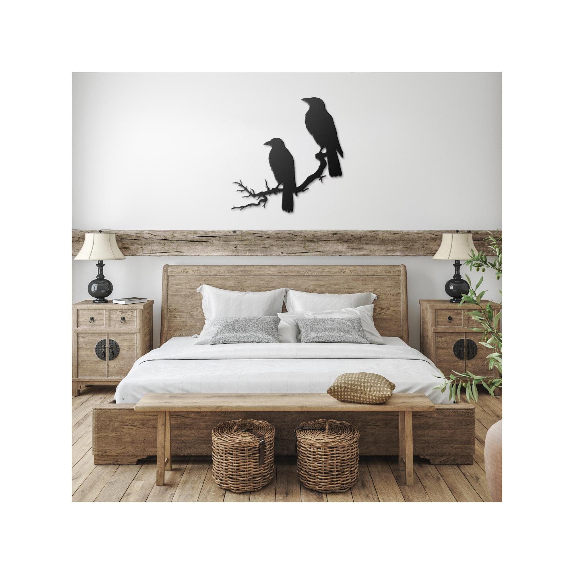 Metal Crow Wall Art - Large Black Metal Wall Decor, Modern Rustic Crow ...