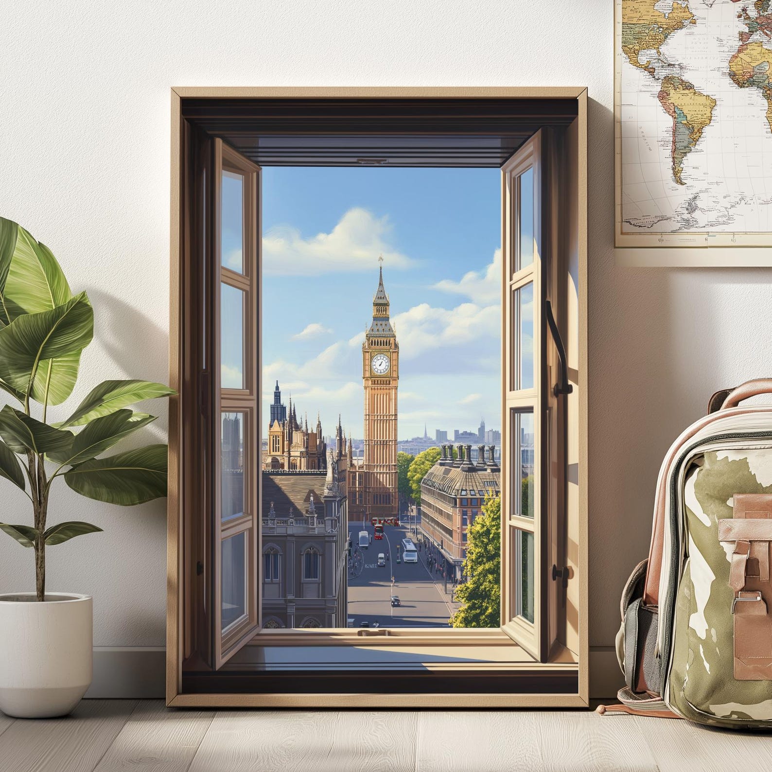 London Big Ben Window View Digital Art Print for Wall Decor, European ...