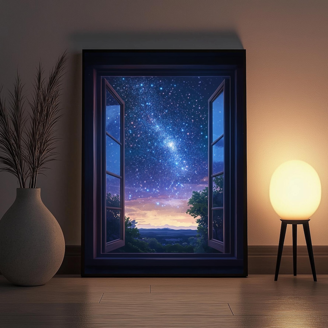 Starry Night Window View Wall Art | Digital Download Galaxy Sky Print ...