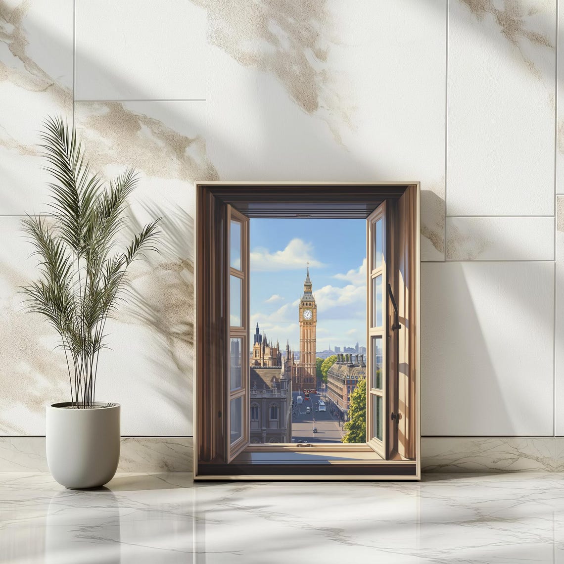 London Big Ben Window View Digital Art Print for Wall Decor, European ...