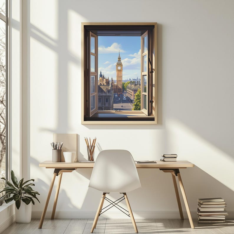 London Big Ben Window View Digital Art Print for Wall Decor, European ...
