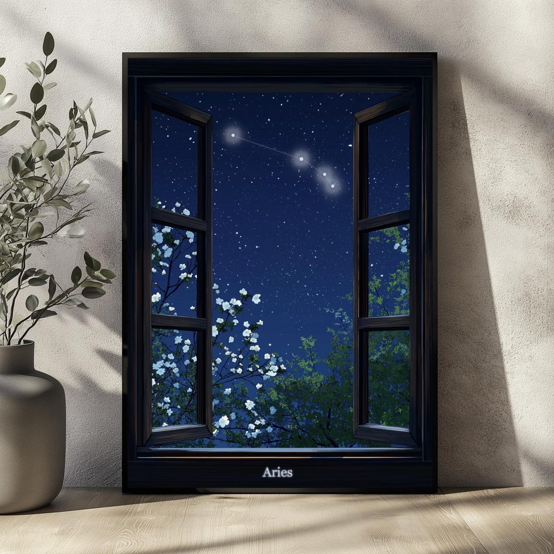 Aries Window View Star Constellation Art Print, Night Sky Zodiac ...
