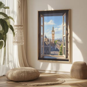 London Big Ben Window View Digital Art Print for Wall Decor, European ...