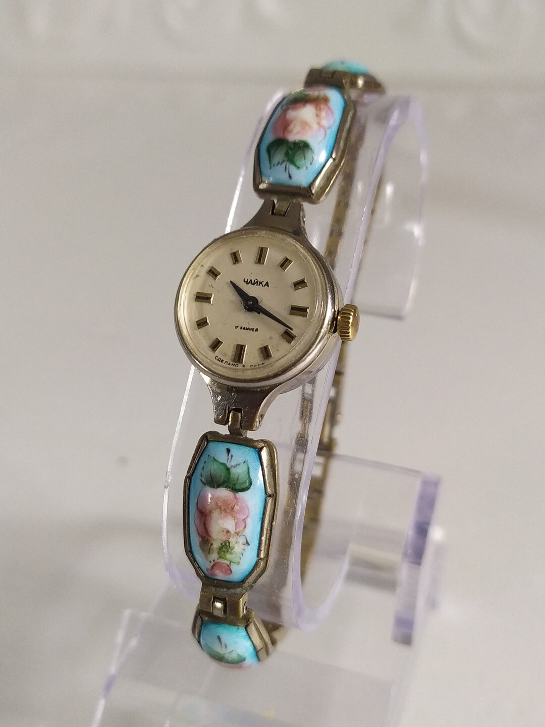 Vintage Enamel Watch Chaika, Blue Ladies Watch Chaika , Finift Watch ...