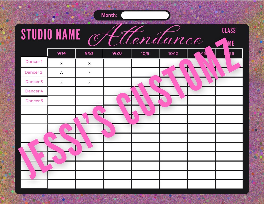 Dance Teacher Attendance Roster Template for Class Purple Pink Canva ...
