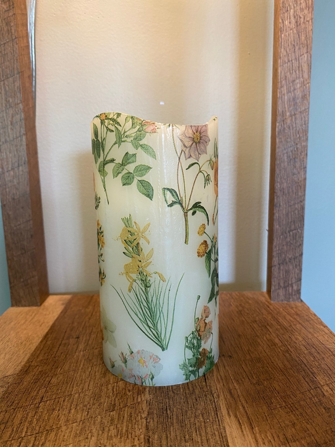 Spring Flowers, Flameless Candle, Pre Lit Candle, Real Wax 3x6 With ...